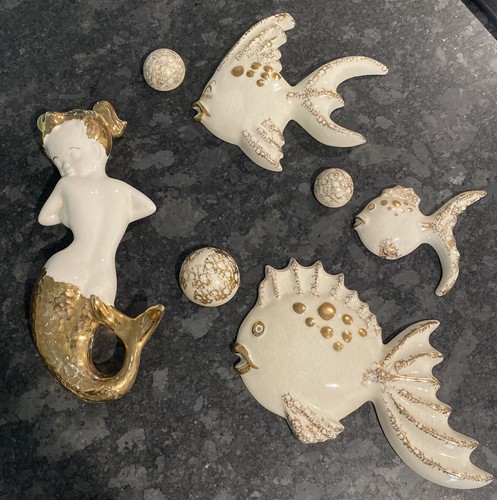 Vintage Mid Century Chalkware Fish And Mermaid | eBay