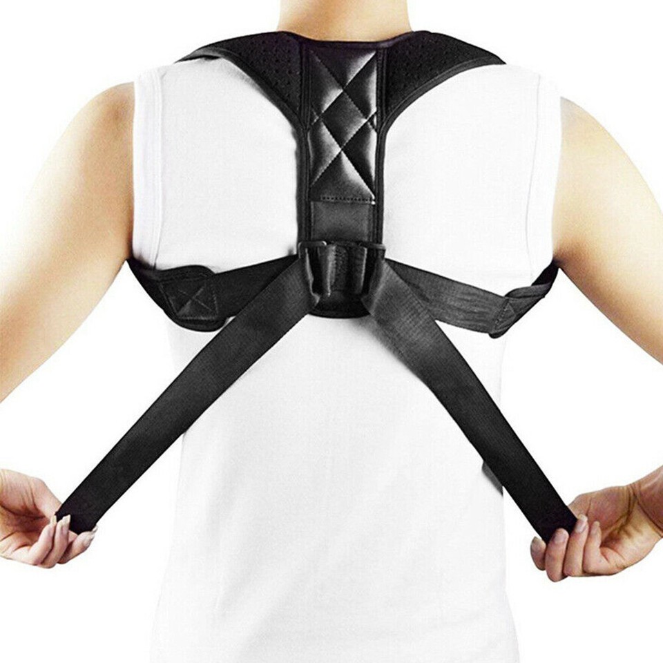 Adjustable Back Brace Buckle Shoulder Hunchback Posture Corrector PU ...