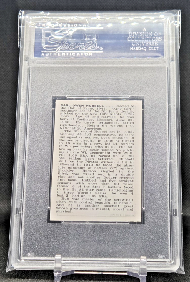 1950 Callahan Hall Of Fame Carl Hubbell PSA NM-MT 8 (JBC3201) | eBay