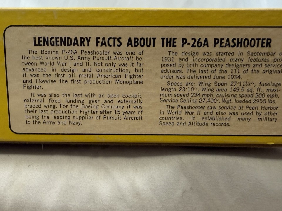 Sterling Models Inc. Boeing P-26A Peashooter E 10 Balsa Wood Model Kit ...