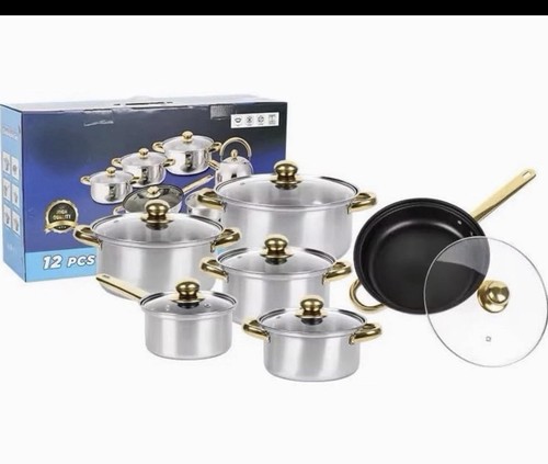 German Stainless Steel Cookware Set, 12 Piece Nonstick Pots & Pans Set ...