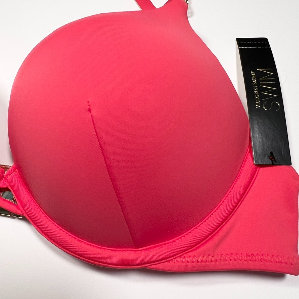 Victoria Secret 38D Bombshell Push Up Bikini Top Add 2 Cups Halter Pink ...
