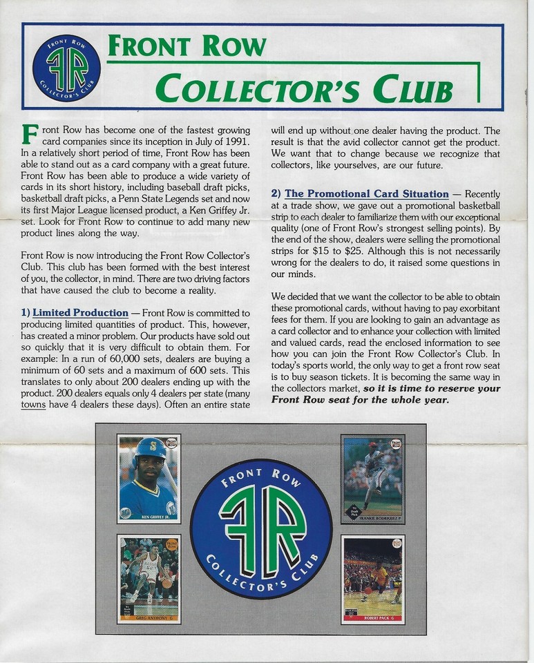 Joe Paterno 1991 Front Row Collector's Club Promo Card & Original ...