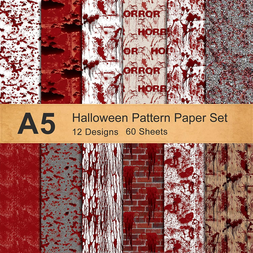 60 Sheet Halloween Horror Pattern Paper Set 12 Designs Bloody Craft ...
