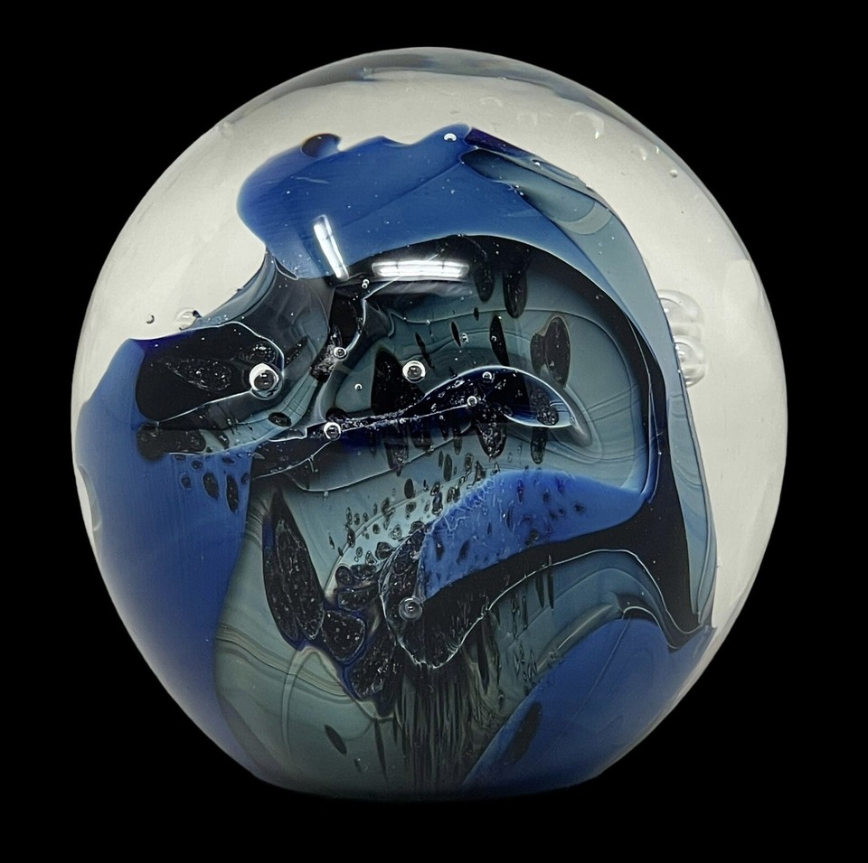 Signed Randy Strong Art Glass Blue Abstract Art Paperweight 1987 | eBay