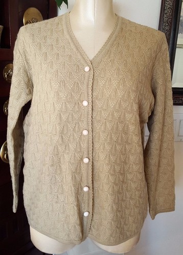 RAGE Wool Blend Beige V Neck 3/4 Sleeve Intricate Knit Cardigan Sweater ...