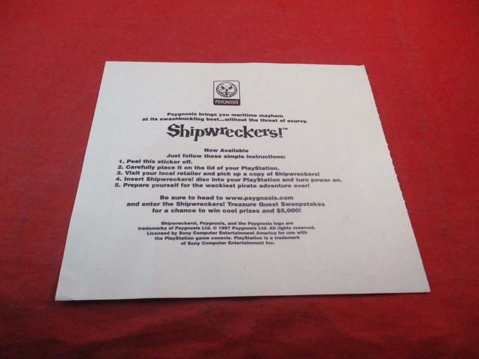 Shipwreckers! Playstation 1 PS1 1997 Psygnosis Promotional Console Lid ...