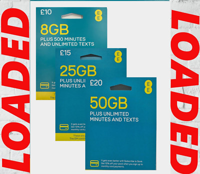 Preloaded 8GB 25GB 50GB Data EE Sim Card PAYG WIFI MIFI DONGLE DATA SIM ...