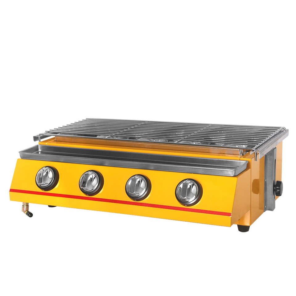 4 Burners BBQ Gas Grill LPG Outdoor Smokeless Yellow silver height ...