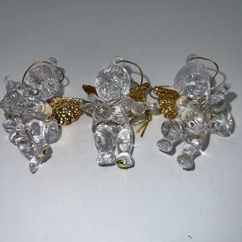 Vintage Angels/Cherubs w/instruments Set of 3 Ornaments Clear Acrylic ...