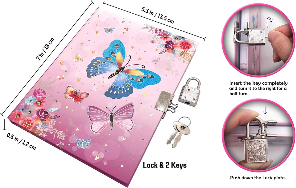 Girls Diary with Lock for Kids, 7x5.25 Inches 160 Lined Pages Secret ...