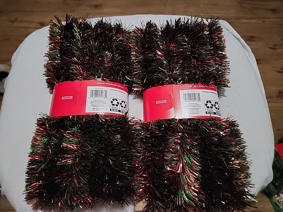 Holiday Time Tinsel Garland Shiny Red/Green Mix 15 Ft each or 30 ft ...