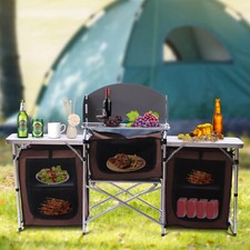 Camping Kitchen Picnic Cabinet Table Portable Folding Cooking Storage ...