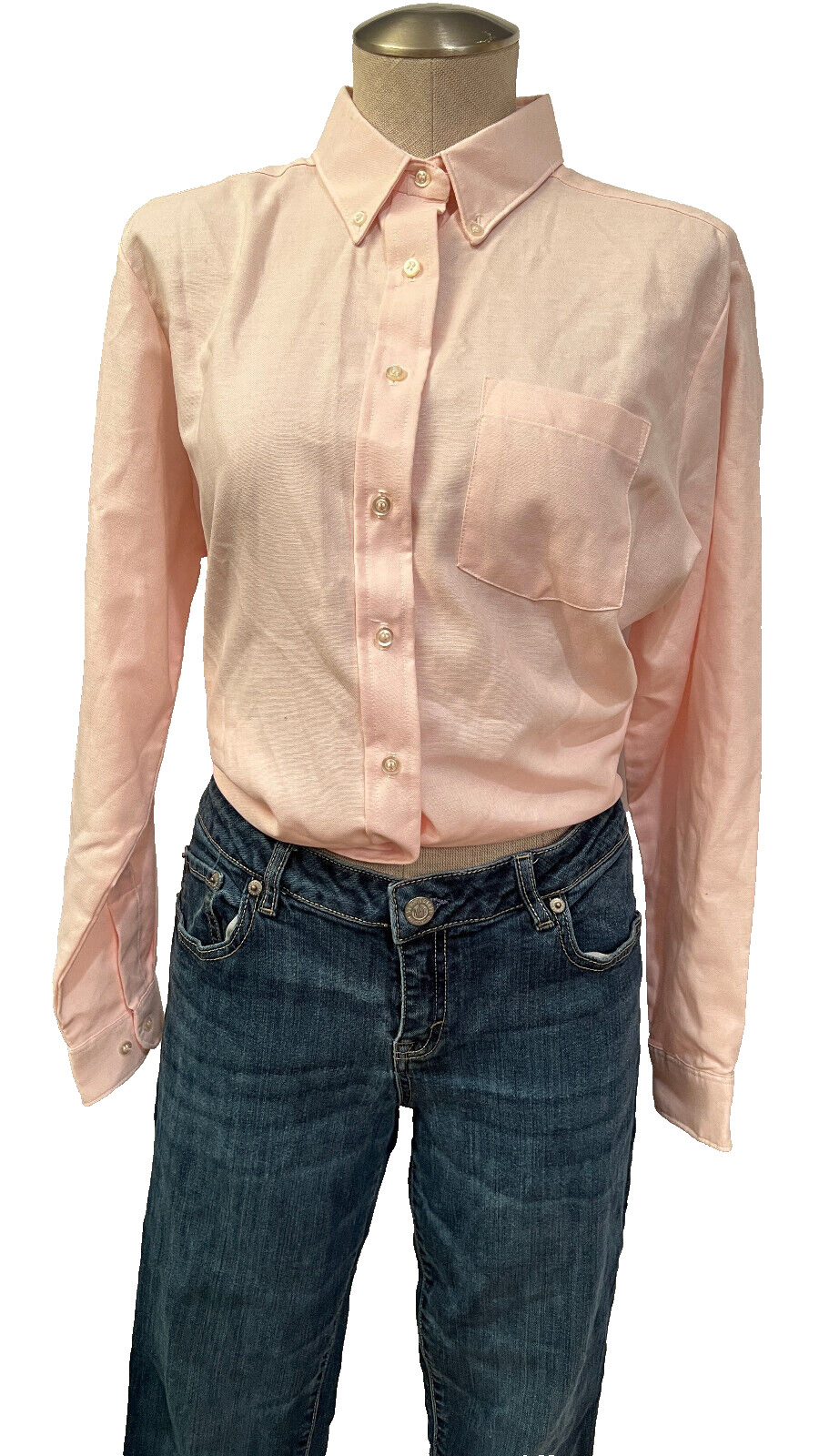 1980s (Size 16) Preppy Pastel Pink Button-Down Oxford… - Gem