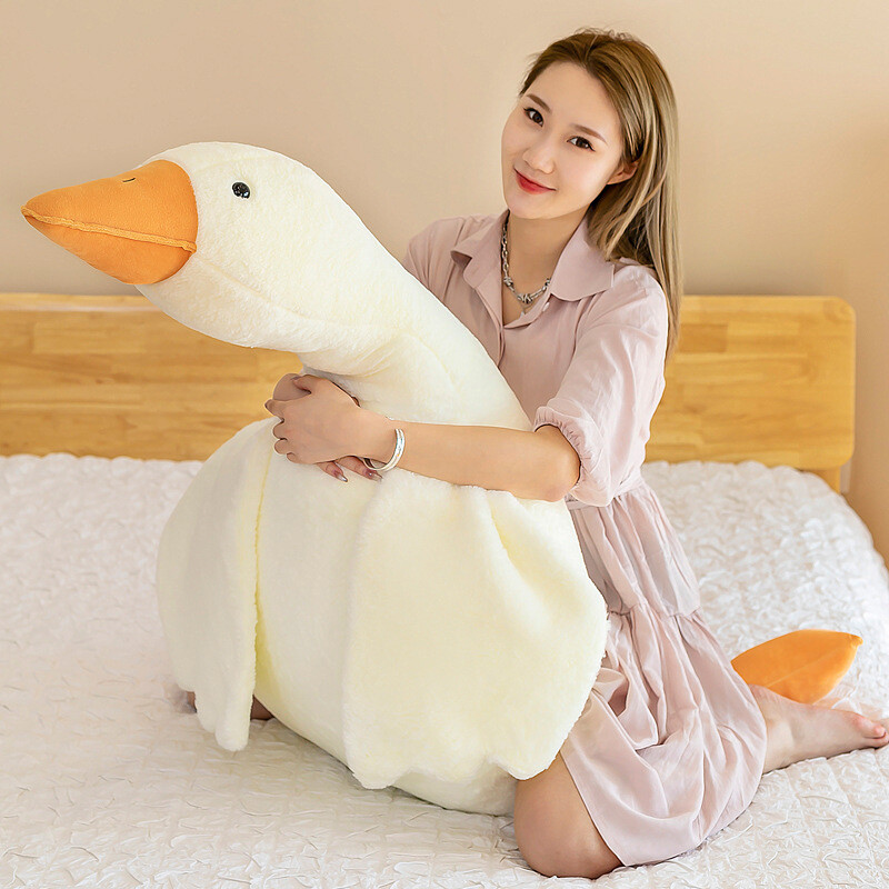 130cm Cute Fluffy Big Size White Goose Plush Toy Kawaii Huge Duck Sleep ...