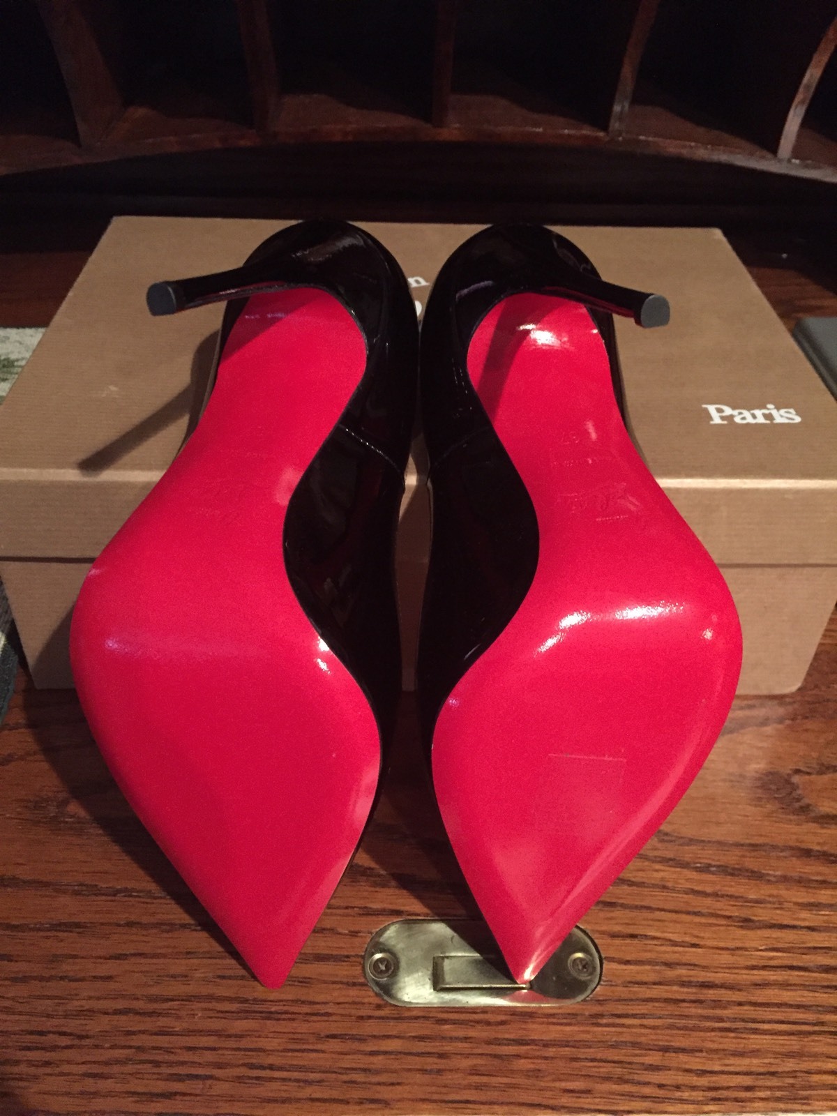 100% Authentic Christian Louboutin Women Black Patent Red Heart Heels ...