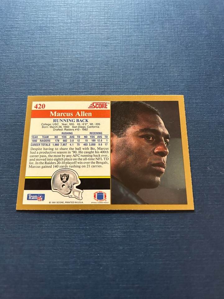 1991 Score Football Marcus Allen #420 HOF Set Break NM-MT | eBay