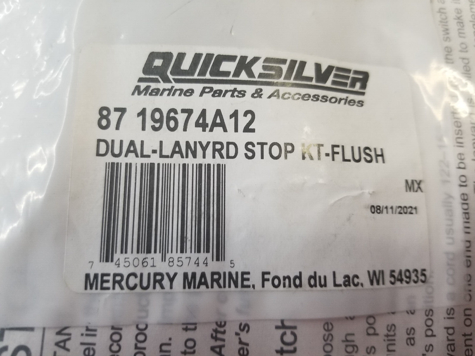 Mercury Quicksilver 87-19674A12 Dual-Lanyard Stop Kit Flush | eBay