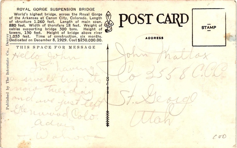 Vintage Postcard- Royal Gorge Suspension Bridge, Canyon City, CO | eBay