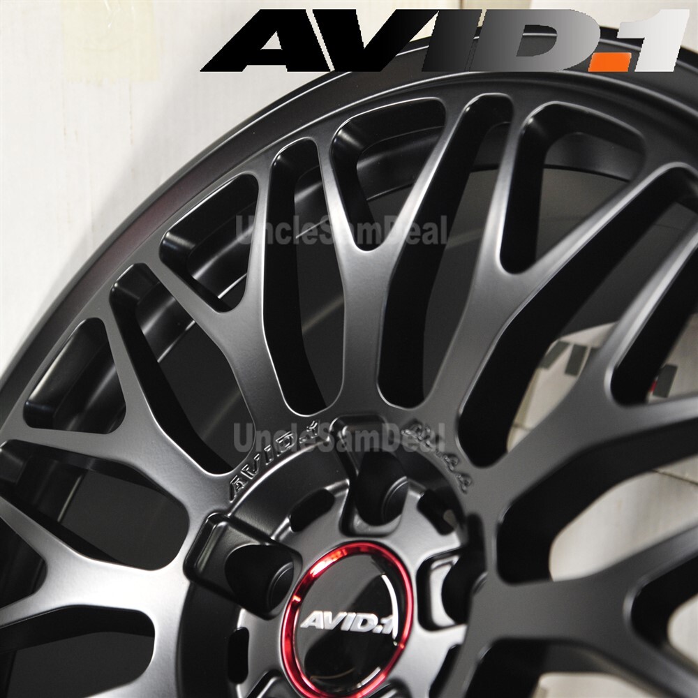 18x8.5 5x114.3 +35 OFFSET AVID.1 AV-44 MATTE BLACK MESH SPOKES WHEELS ...