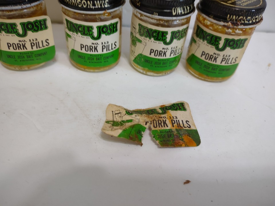12 Vintage Uncle Josh Pork Baits Pills w/ Display Box #113 Yellow B4 | eBay