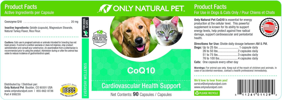 Only Natural Pet Coq10 for Dogs & Cats, Heart and Cardiovascular Health ...