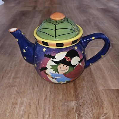 2000s Vinathe Kitsch Halloween Kettle Pot Black Cat Witch Moon ...
