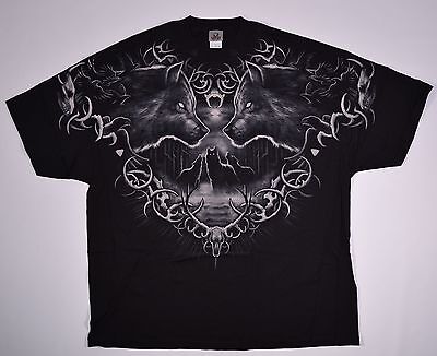 WOLF FACEOFF-HOWLING WOLVES-SKULLS-BLACK T SHIRT PLUS SIZE 3XL,4XL w ...