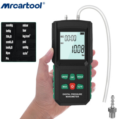 Digital Manometer LCD Dual Port Air Pressure Gauge Differential Gas ...