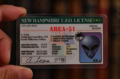 New Hampshire UFO Operator Alien Area-51 ID card Drivers License | eBay