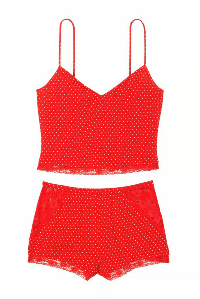 Victoria's Secret Stretch Modal Lace Back Cami Shorts Set Red Pink ...