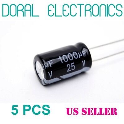 5 Pcs 1000 uF 1000MFD 25V 105°C Electrolytic Capacitor 10X17mm 1000UF ...