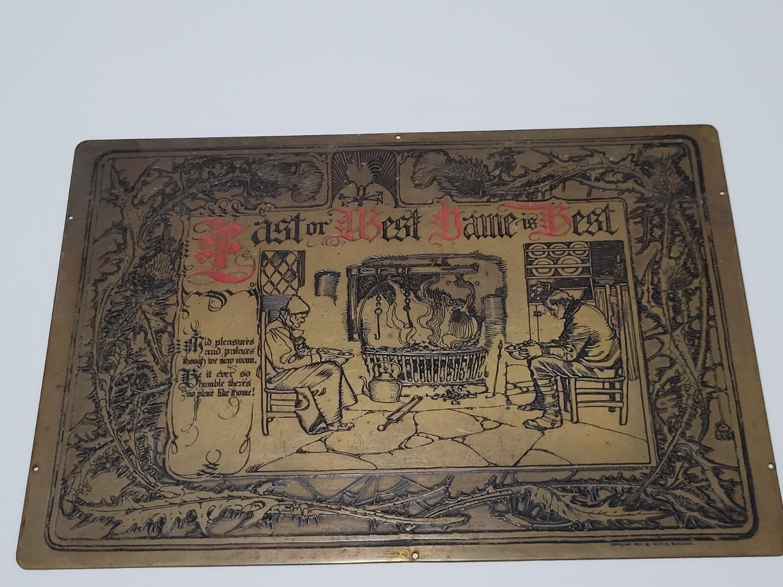 1902 George Rutledge Arts and Crafts Brass Etching East Or West Home Is ...