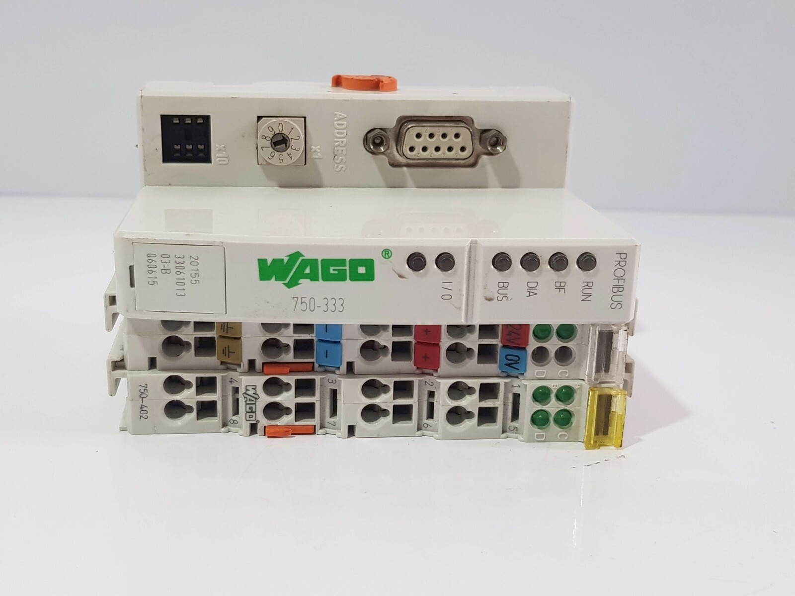 WAGO 750-333 750-402 FIELDBUS COUPLER PROFIBUS & 4-CHANNEL DIGITAL ...