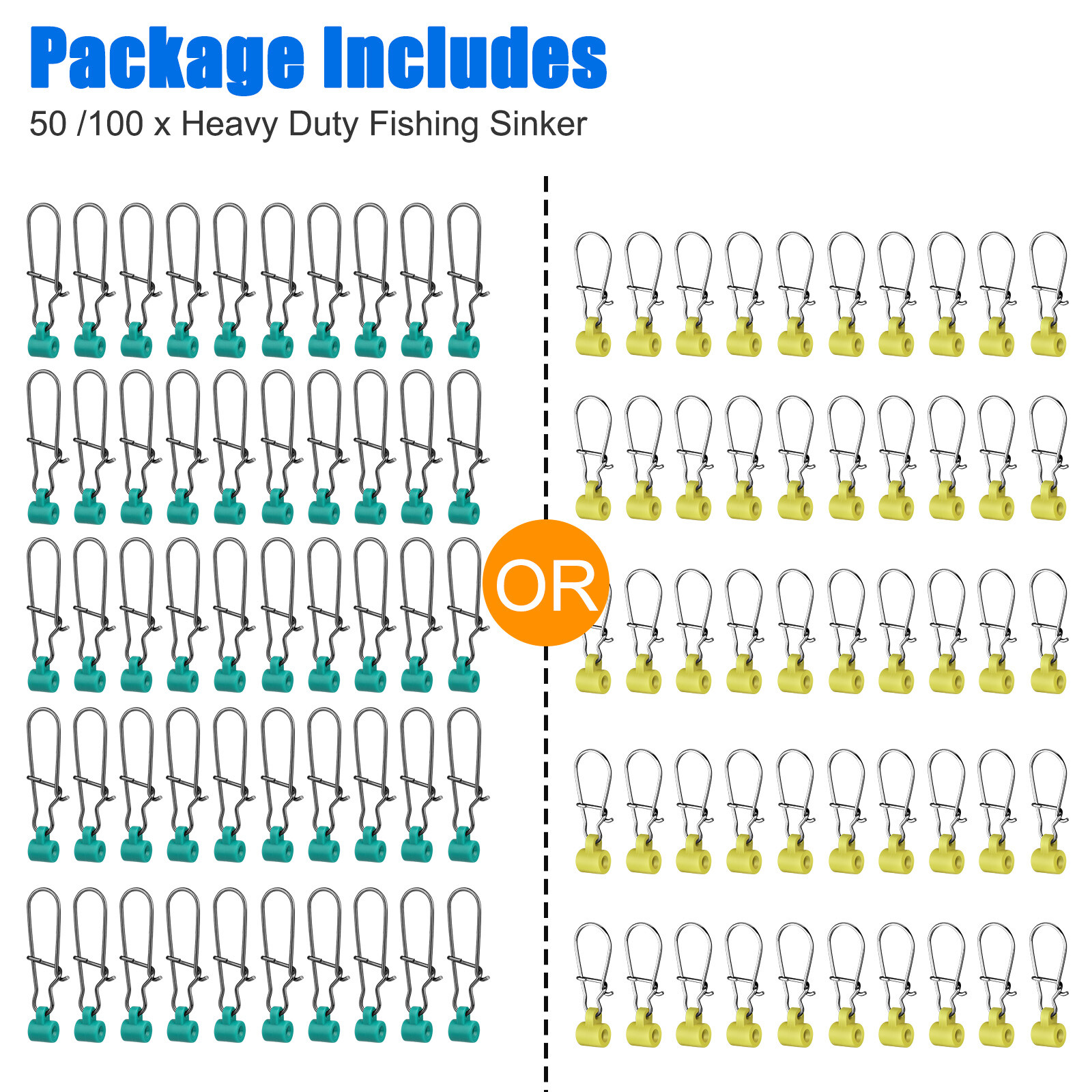 50/100x Heavy Duty Fishing Sinker Slide Duo Lock Snap Fish Finder ...