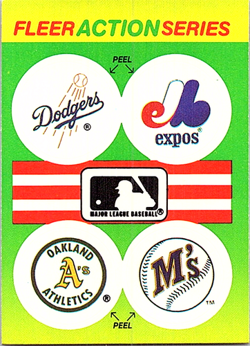 1990 Fleer Baseball Team Logo Sticker Card Dodgers Expos Athletics ...