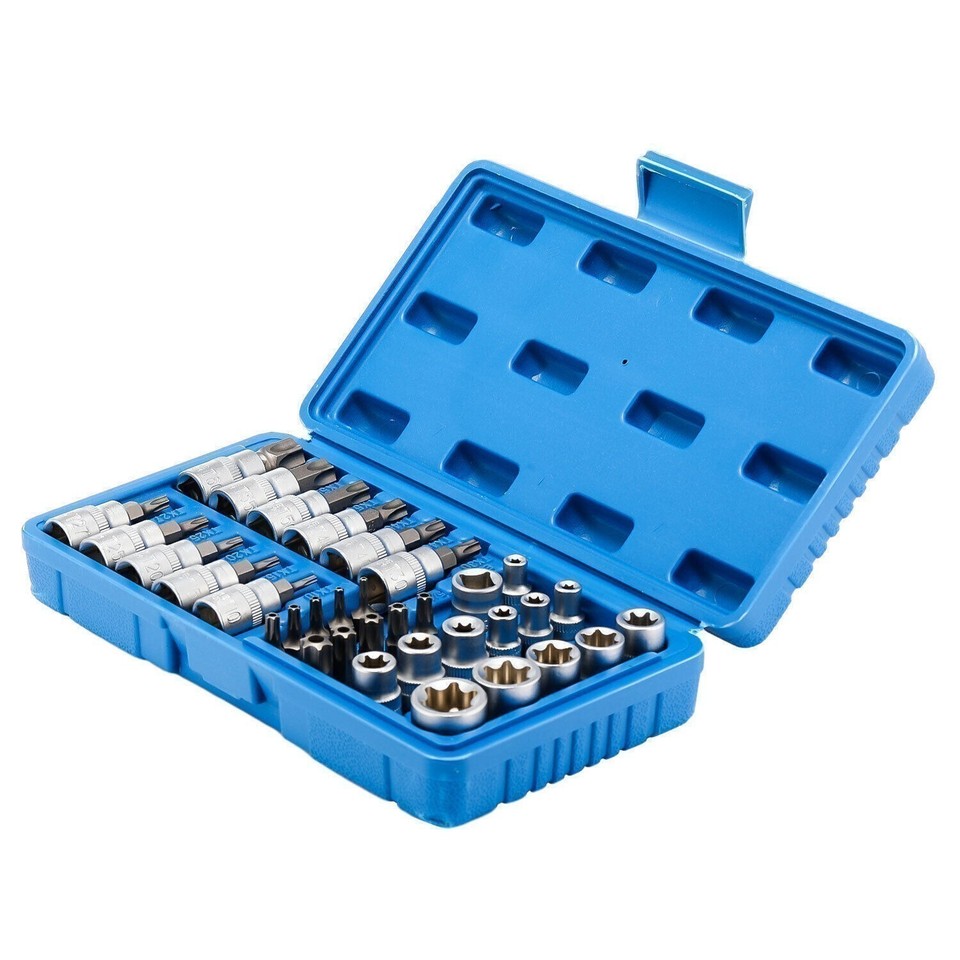 34pcs Torx Star Sockets & Bit Set Male Female E-torx Security Bits 3/8 ...