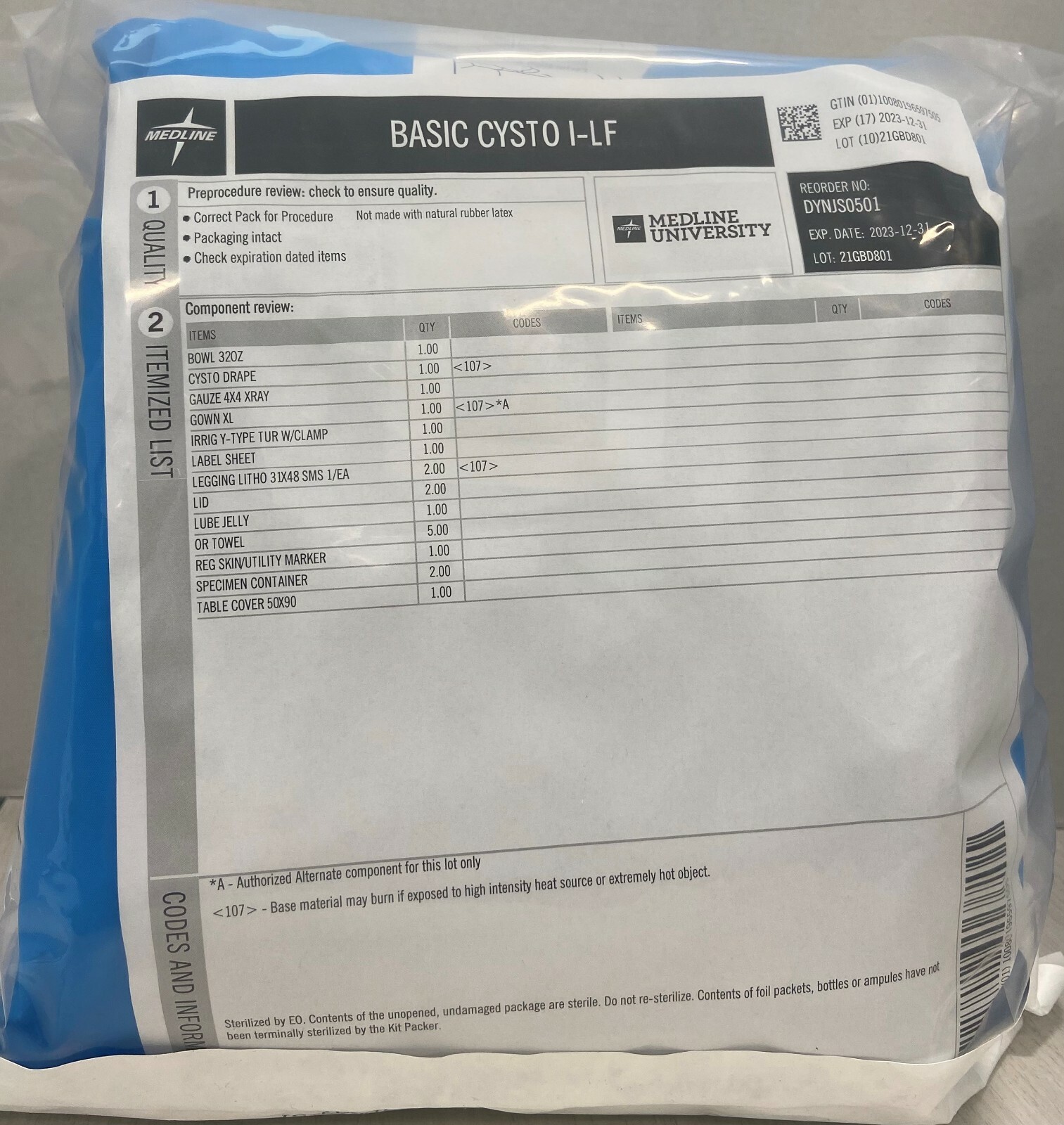 *1-Pack* Medline Basic Cystoscopy I-LF Standard Tray Sterile DYNJS0501 ...