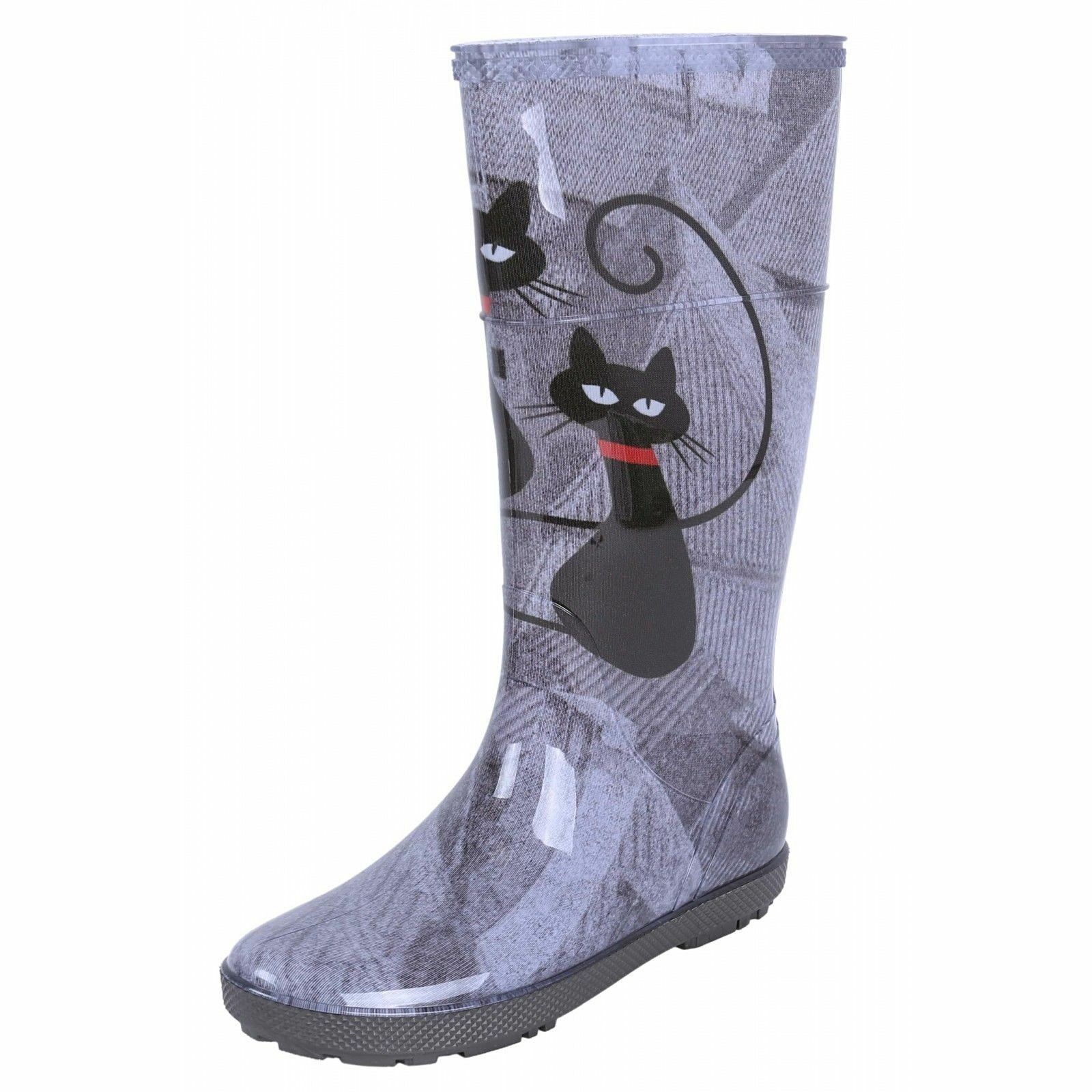 Ladies Wellies Grey - Cats Print Design, PVC, Waterproof Wellington ...