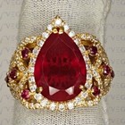 6.60Crt Pear Natural Red Ruby & Diamond 100% 14k SOLID Yellow Gold ...