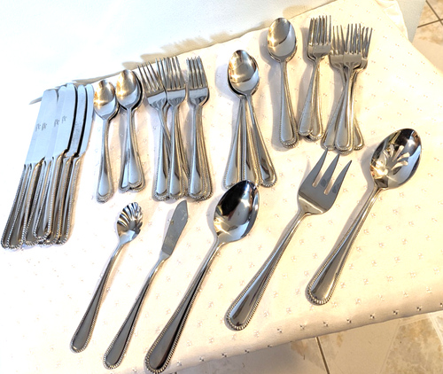 Hampton Signature 45 Piece Flatware-Beaded Edge- Stainless Steel-See ...