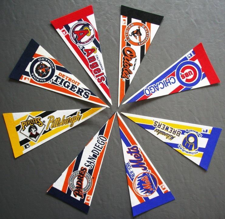 1990s Lot of 8 Mini MLB Baseball Pennants Cubs Mets Padres Brewers ...