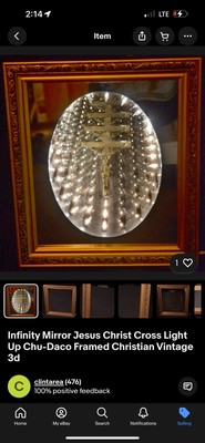 Vtg 2000 3D Infinity Mirror Jesus Christ On Cross Light Up Framed ...
