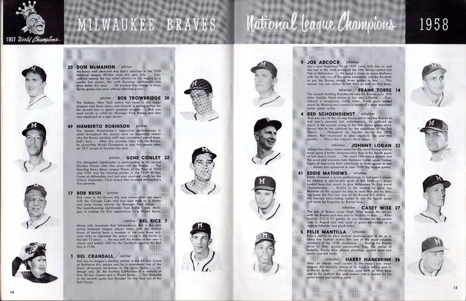 1958 World Series program New York Yankees v Milwaukee Braves Game 1 ...