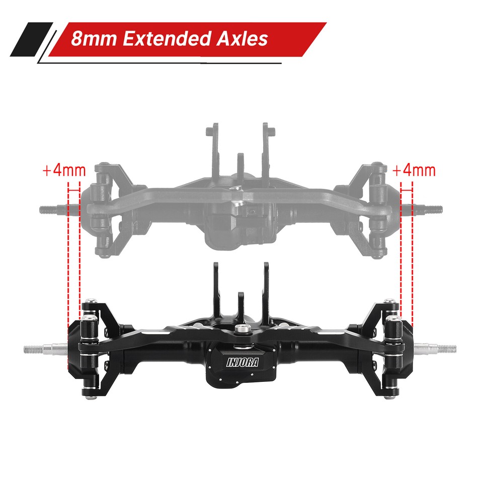 INJORA CNC +4mm Front or Rear Complete Axle for 1/18 RC Crawler Traxxas ...