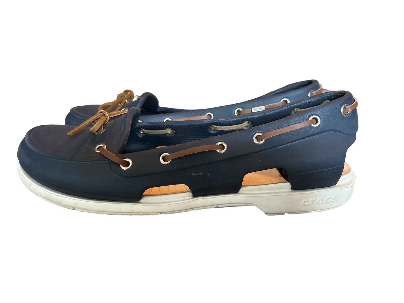 CROCS Womens 10 Beach Line Slip-On Boat Shoes Navy/White | eBay