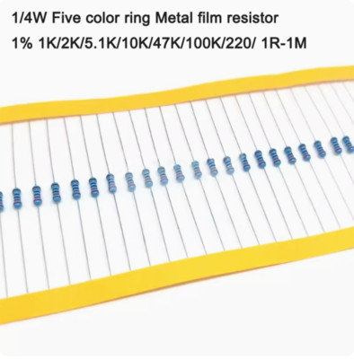 1/4W Five color ring Metal film resistor 1% 1K/2K/5.1K/10K/47K/100K/220 ...
