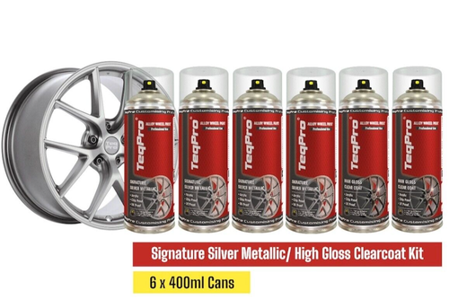 Alloy Wheel Paint Set 6 Cans Silver Metallic x 4 + High Gloss Clear ...