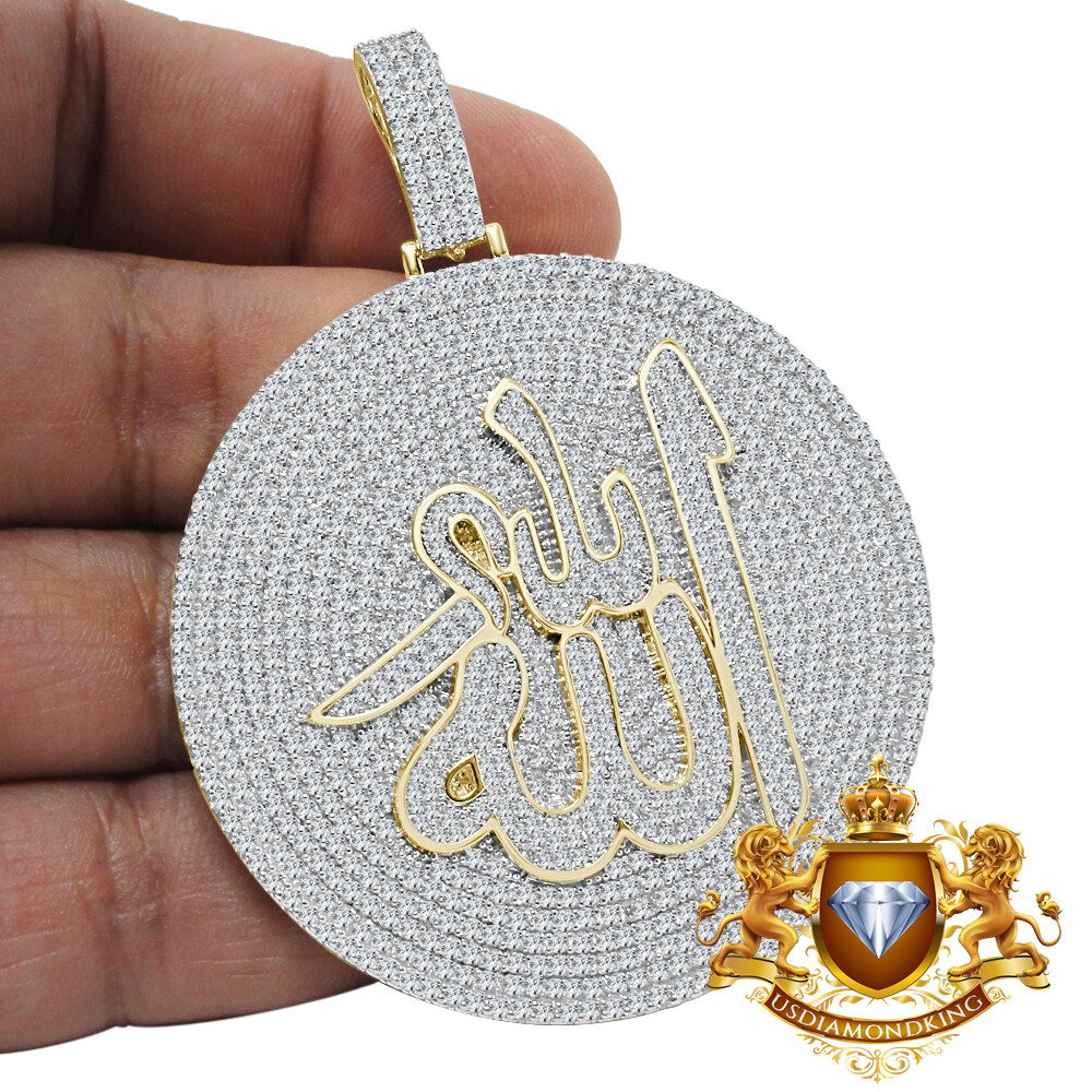 Real Yellow Gold Sterling Silver Allah Muslim Medallion Charm Pendent ...
