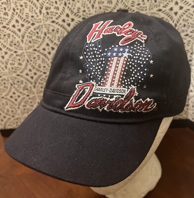 Harley Davidson - number 1 - Black Hat Cap Rhinestones Bling Large ...